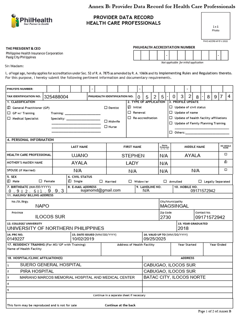 AnnexB ProviderDataRecordforHealthCareProfessionals | PDF