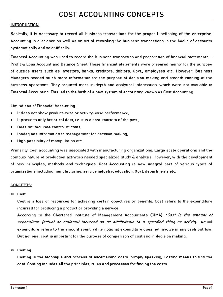 Cost Accounting Concepts - Theory | PDF | Cost Accounting | Cost