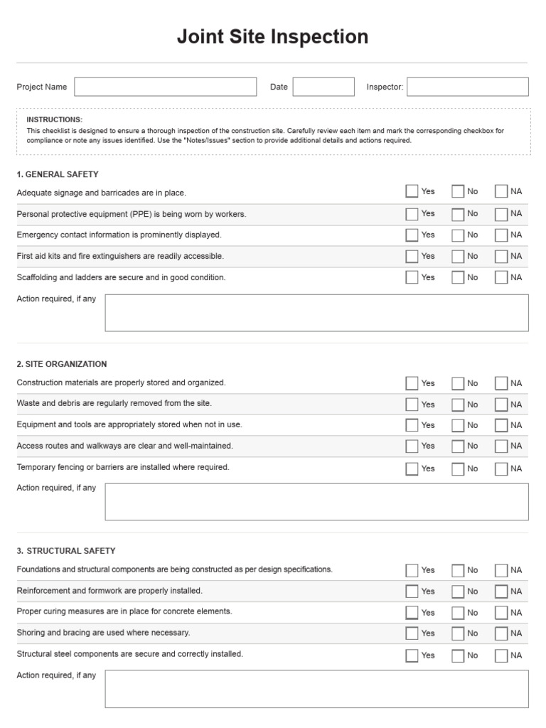 Construction Site Inspection Form | PDF | Dangerous Goods | Safety