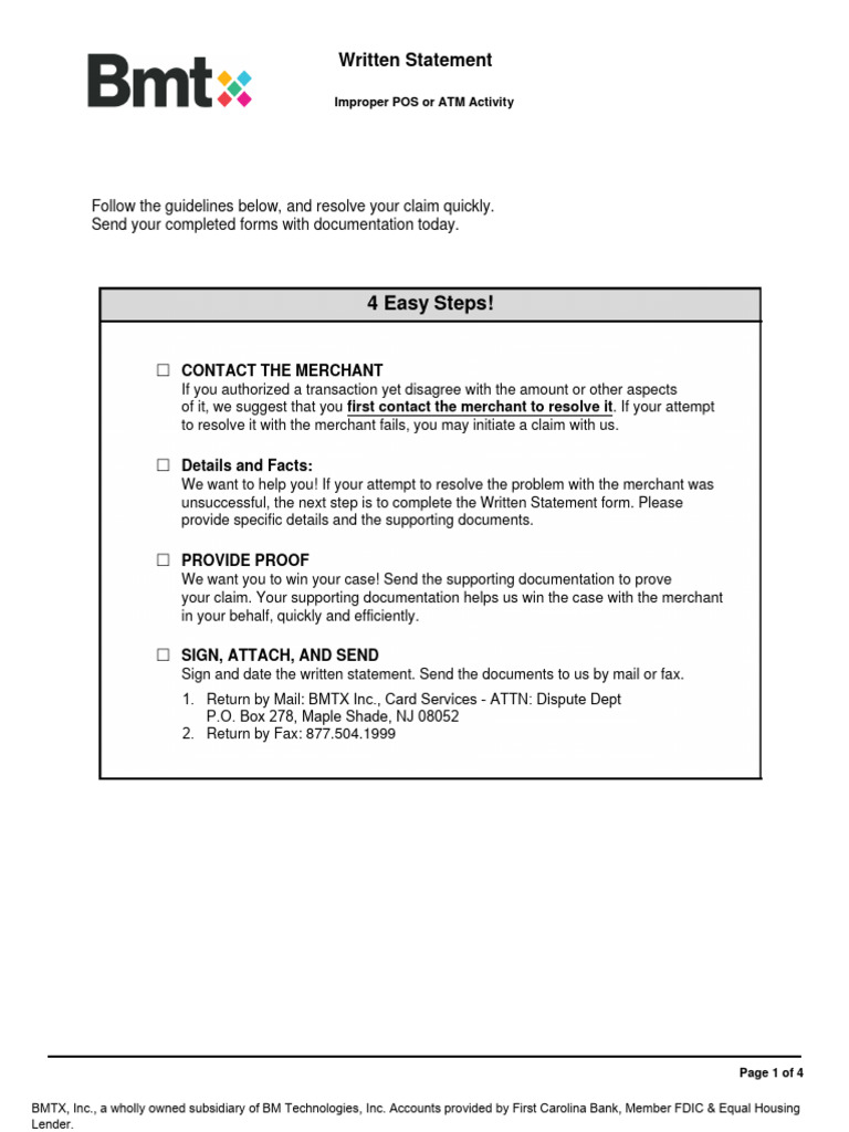 ATM Transaction Dispute Process Guide | PDF | Automated Teller Machine ...