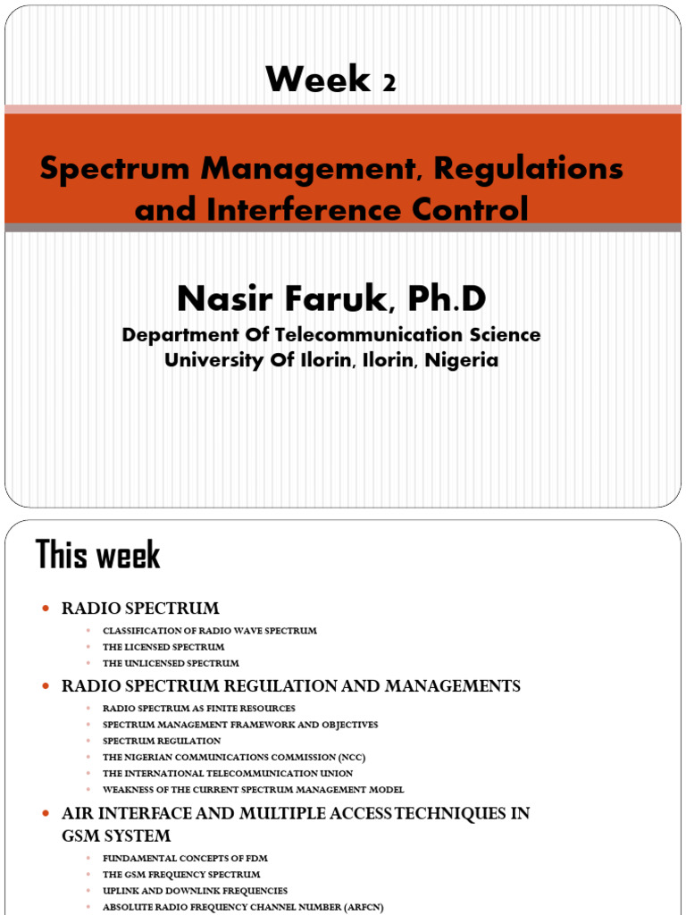 Week 2 - Spectrum Management, Regulations and Interference Control ...