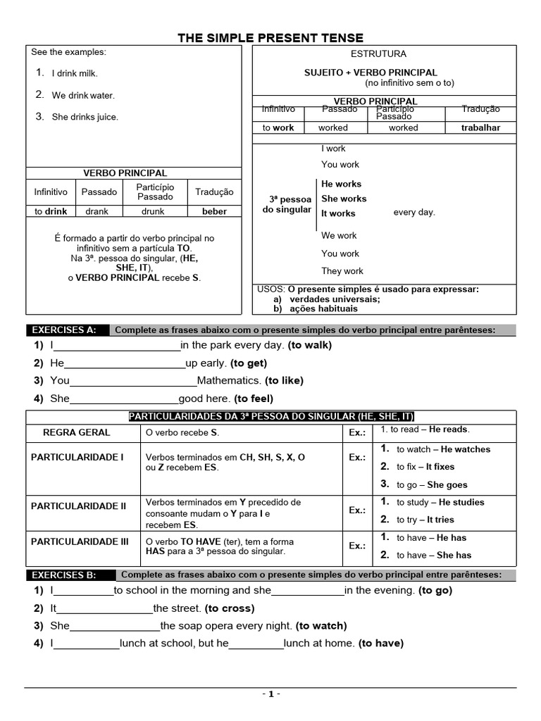 Simple Present Atividades | PDF | Assunto (gramática) | Culinária