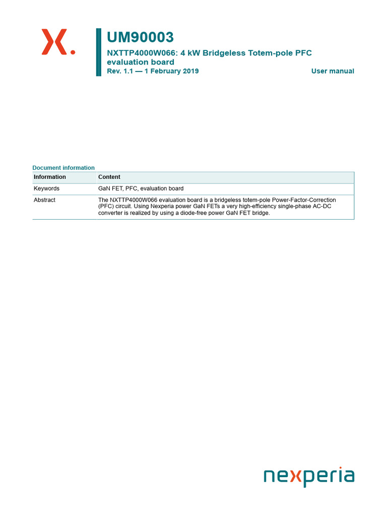 UM90003 - NXTTP4000W066 4 KW Bridgeless Totem-Pole PFC Evaluation Board | PDF | Power Supply ...