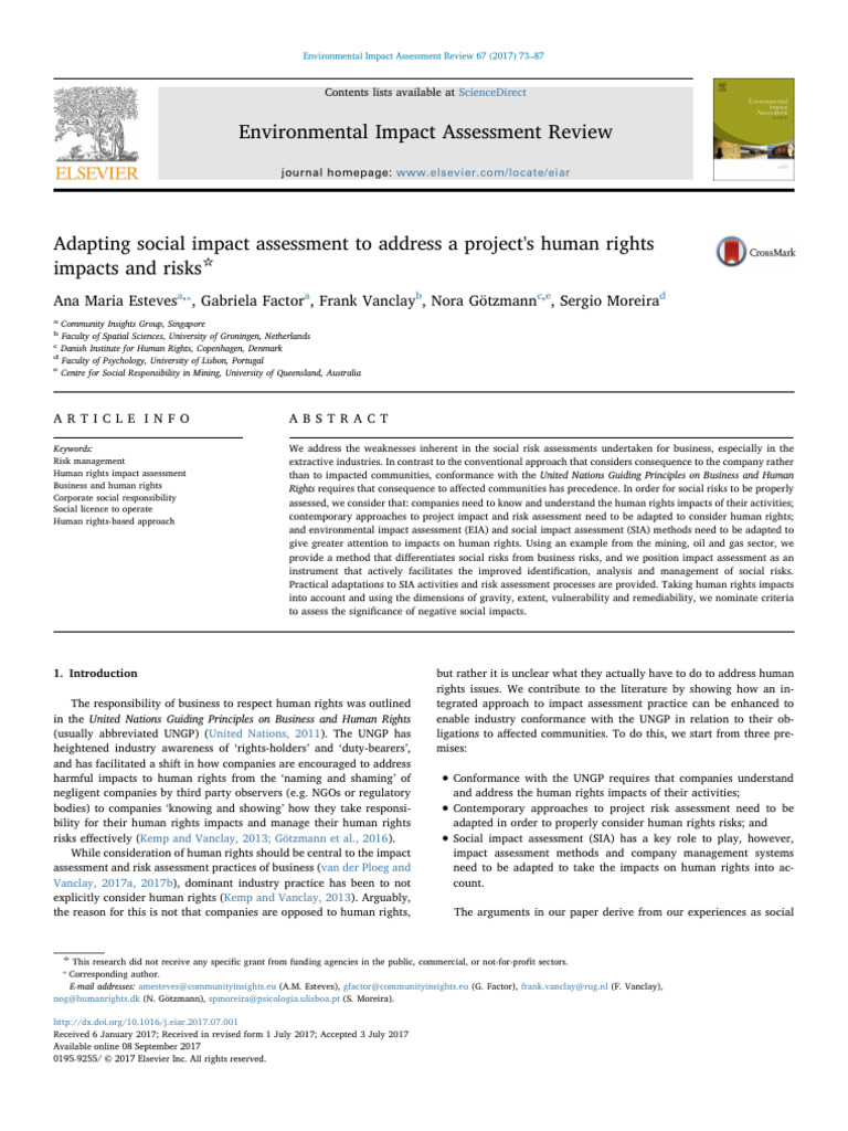 Adapting Social Impact Assessment To Address A Project's Human Rights ...