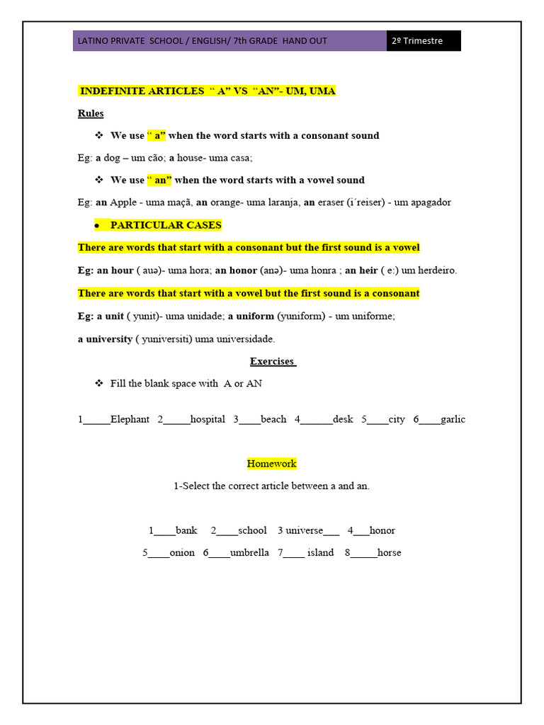 English Subject For 7th Grade 2 Trimestre | PDF | Word | Plural