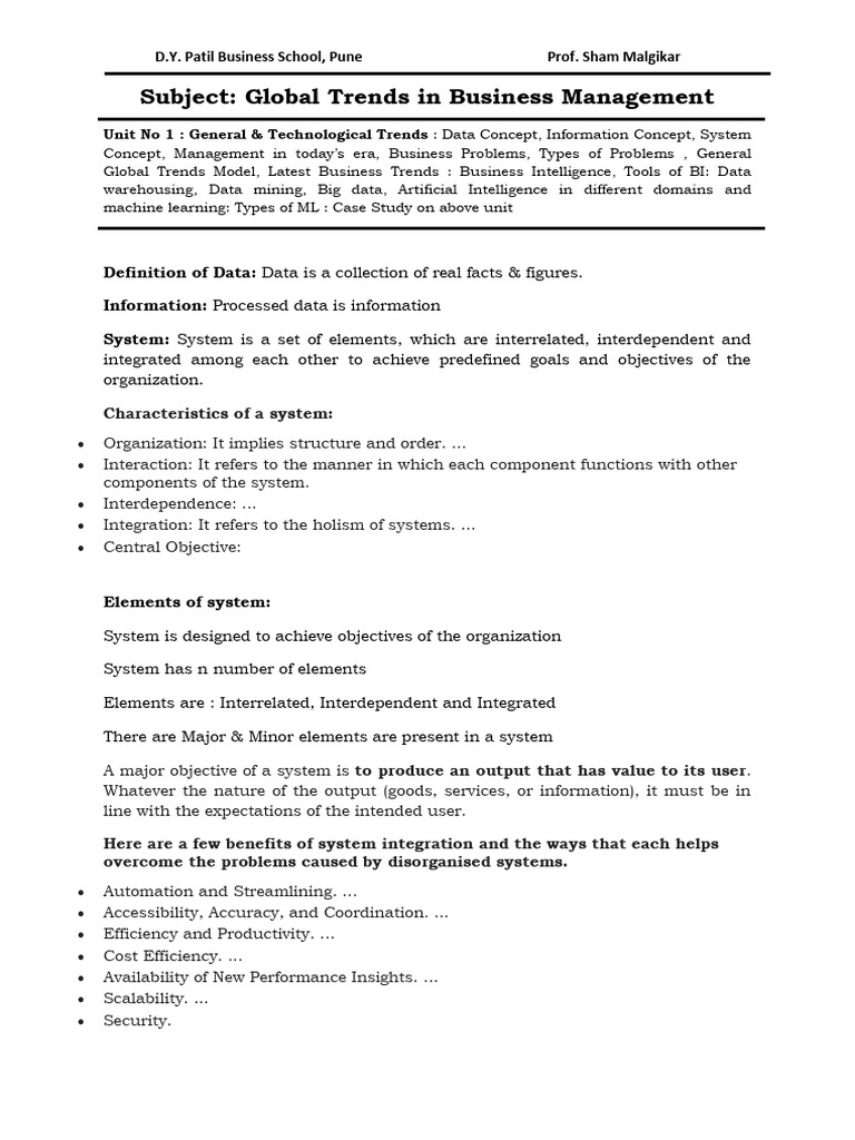 Unit No 1 General Trends in Business Management | PDF | Business ...