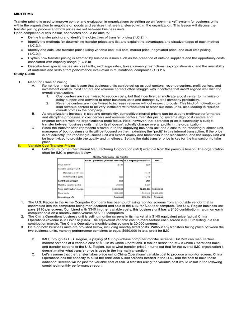 Transfer Pricing (Notes) | Download Free PDF | Profit (Economics) | Cost