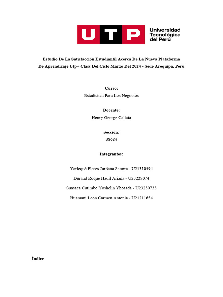 Satisfacción Estudiantil UTP+ Class 2024 | PDF | Muestreo (Estadísticas ...