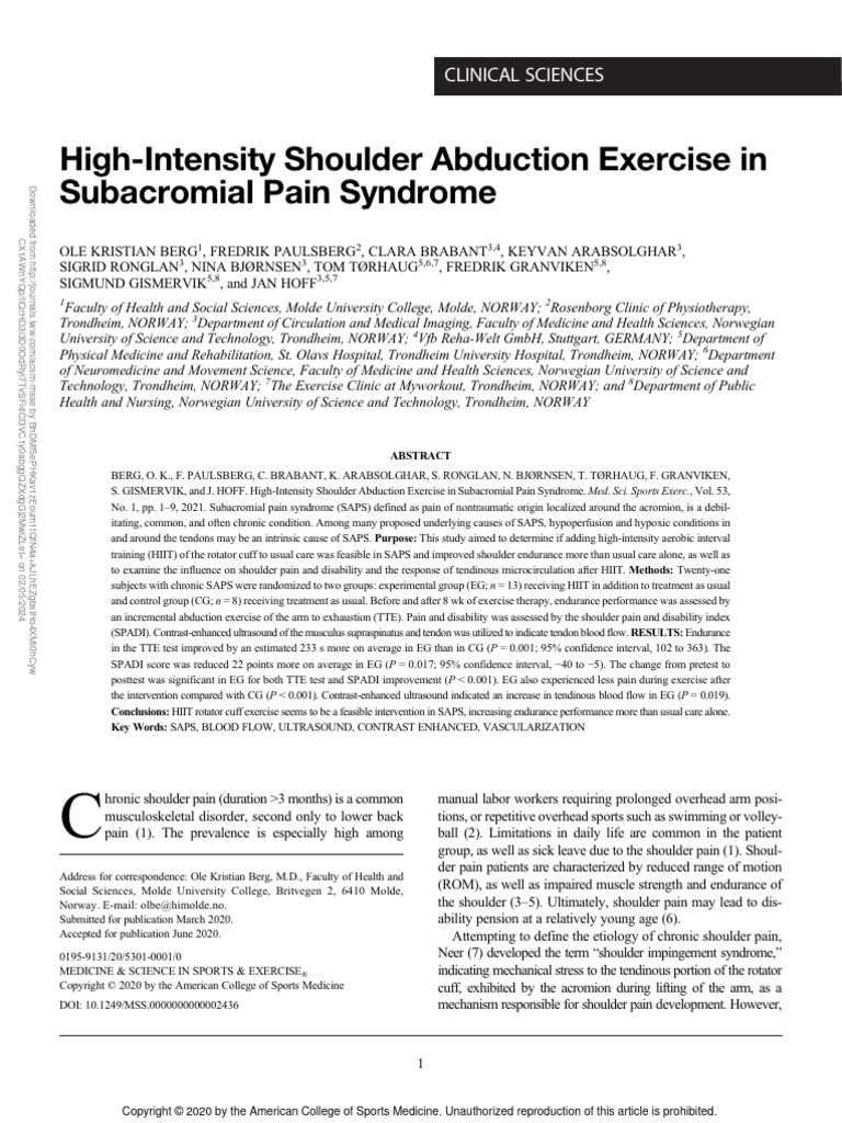 High-Intensity Shoulder Abduction in SAPS | PDF | Shoulder | High ...