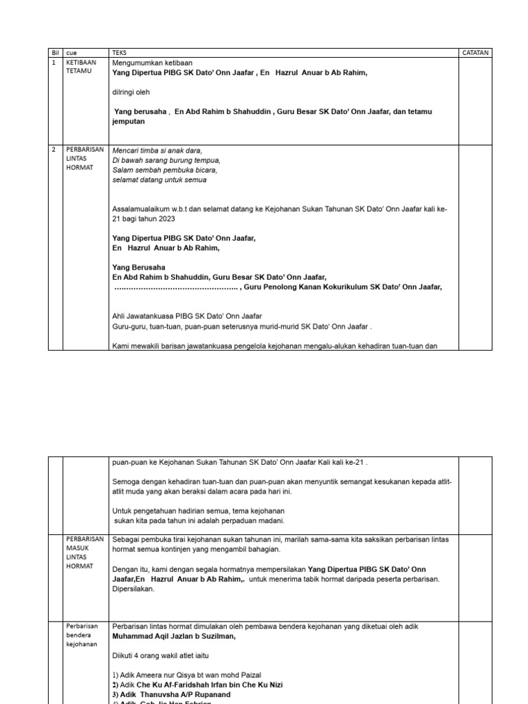 TEKS MC SUKAN 2023 | PDF