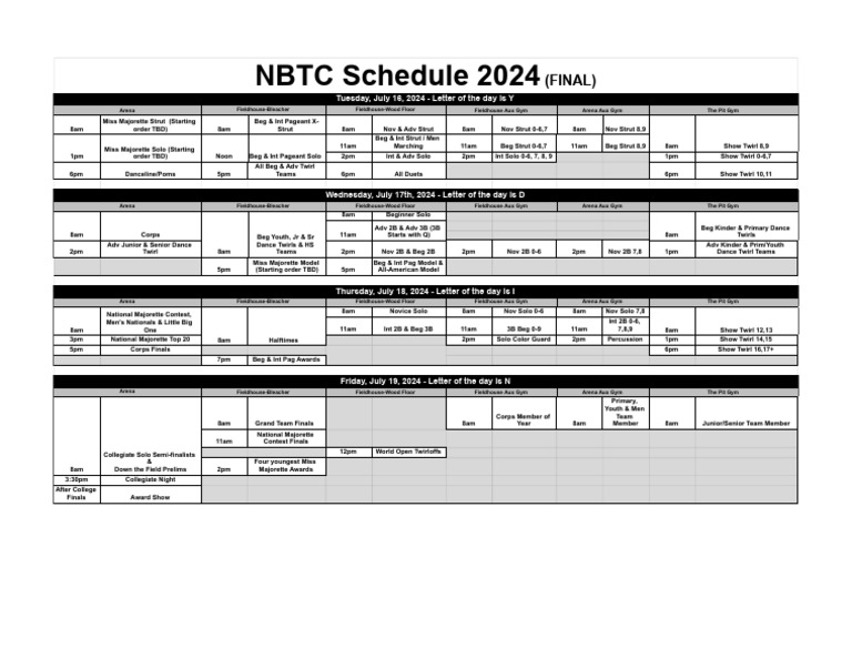 2024 NBTA National Championships - Final Schedule | PDF