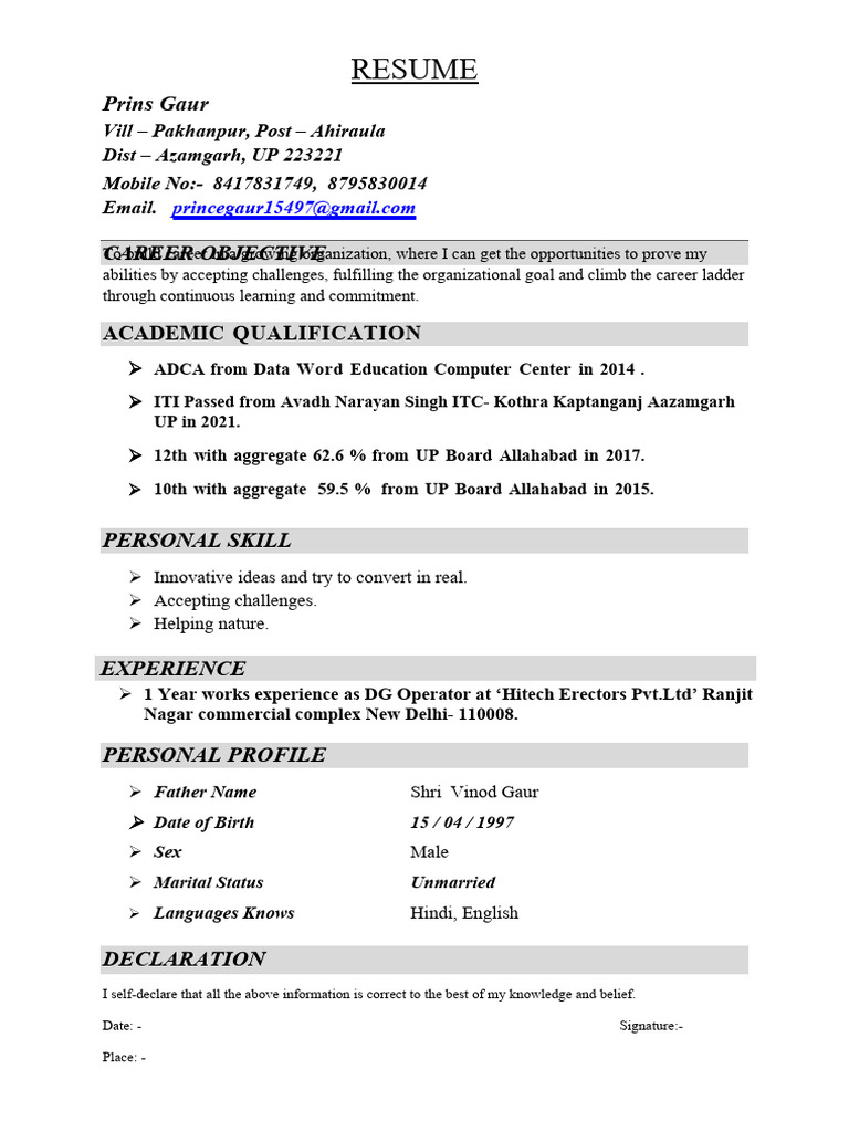 Prince Resume | PDF | Self-Improvement