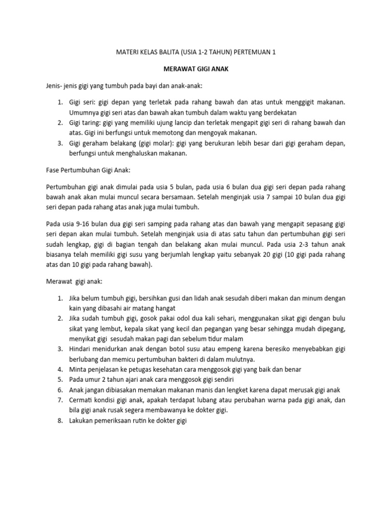 Materi Kelas Balita Pertemuan 1 | PDF