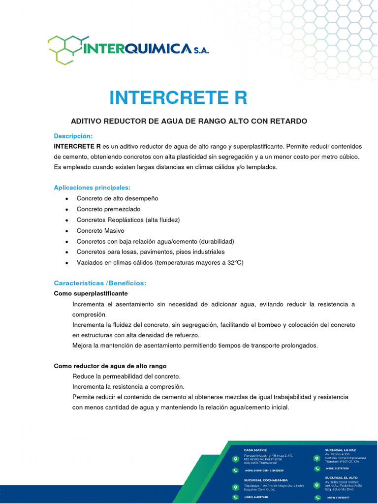 Hoja Tecnica INTERCRETE R vs. 2023 | PDF | Hormigón | Cemento