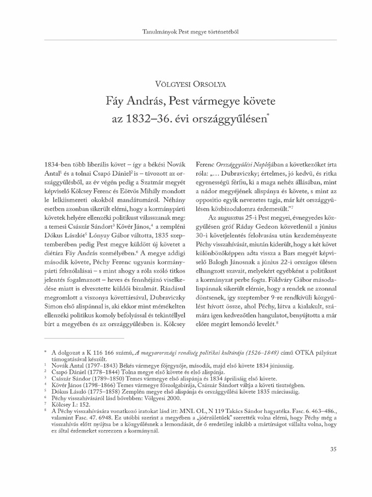 Fay Andras Pest Varmegye Kovete Az 1832 | PDF