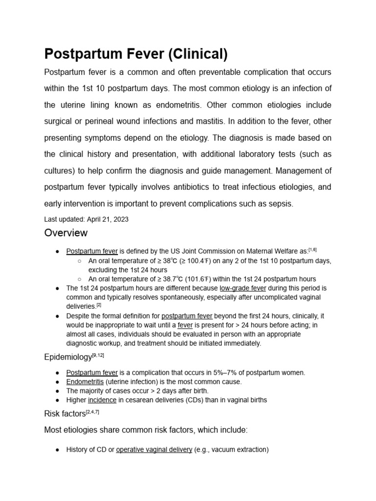 Postpartum Fever (Clinical) | PDF | Postpartum Period | Childbirth
