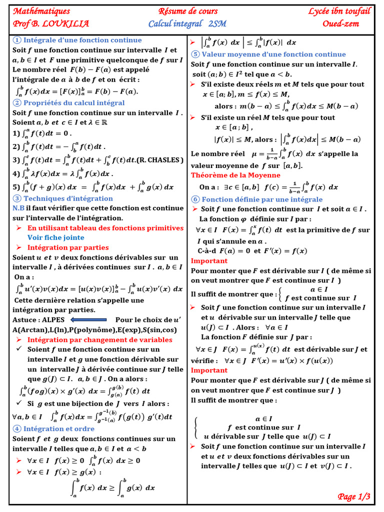 Cours sur le calcul intégral au lycée | PDF | Intégral | Fonction ...