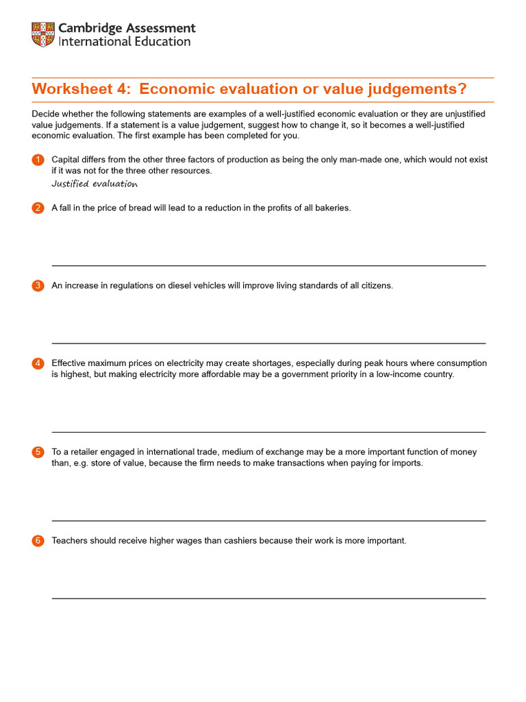 AO3 Worksheet 4 Economic Evaluation or Value Judgements | PDF | Taxes ...