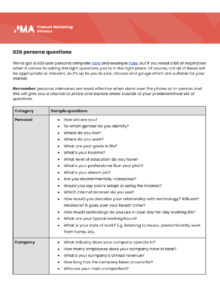 B2B Persona Questions | PDF