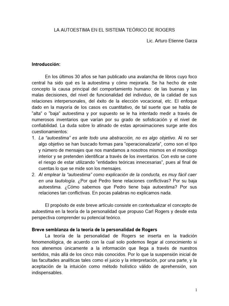 Texto 2 Autoestima Rogers | PDF | Comportamiento | Autoestima