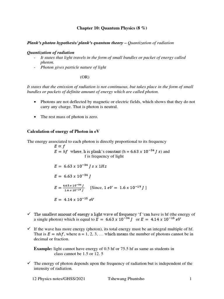 12 Physics Notes CH 10 | PDF | Photoelectric Effect | Photon