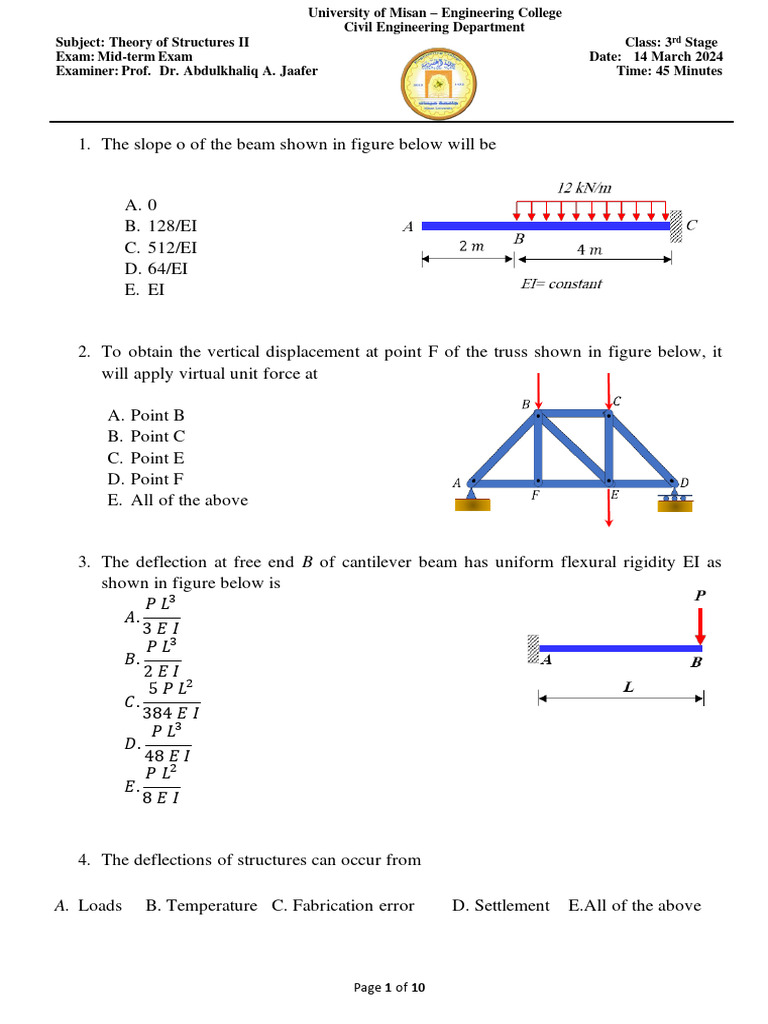 Mid Exam | PDF | Beam (Structure) | Force