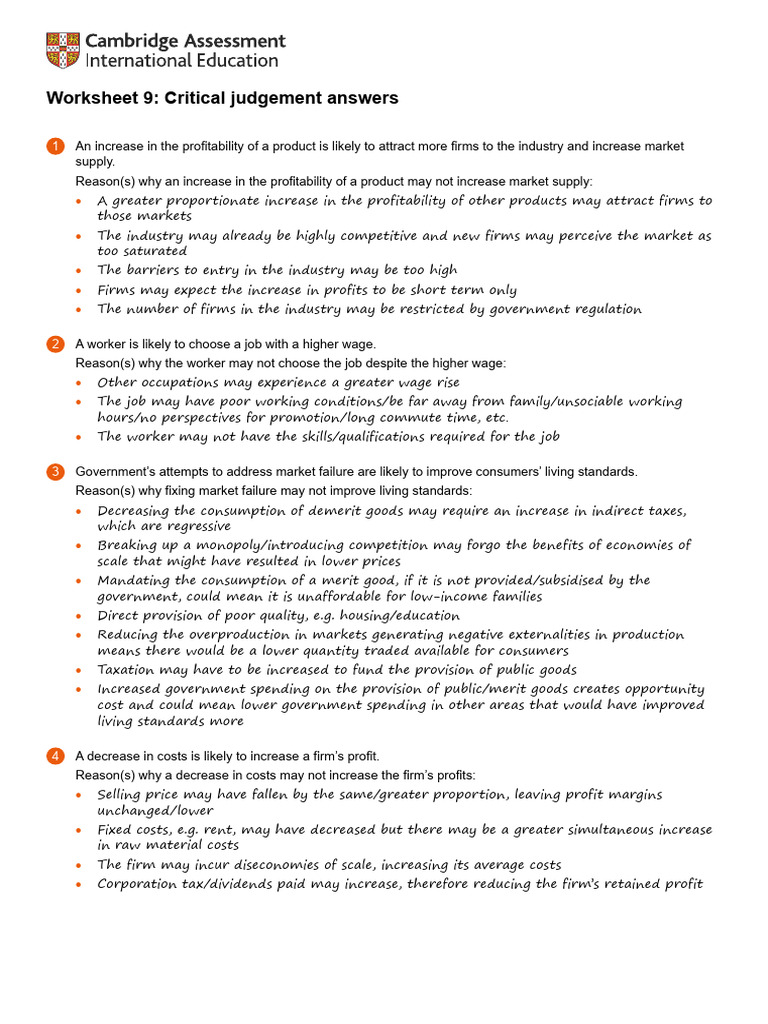 AO3 Worksheet 9 Critical Judgement Answers | PDF | Exports | Taxes