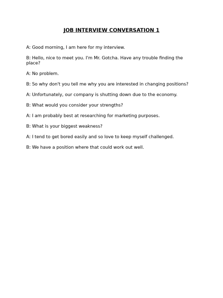 Job Interview Conversation 1 2 | PDF