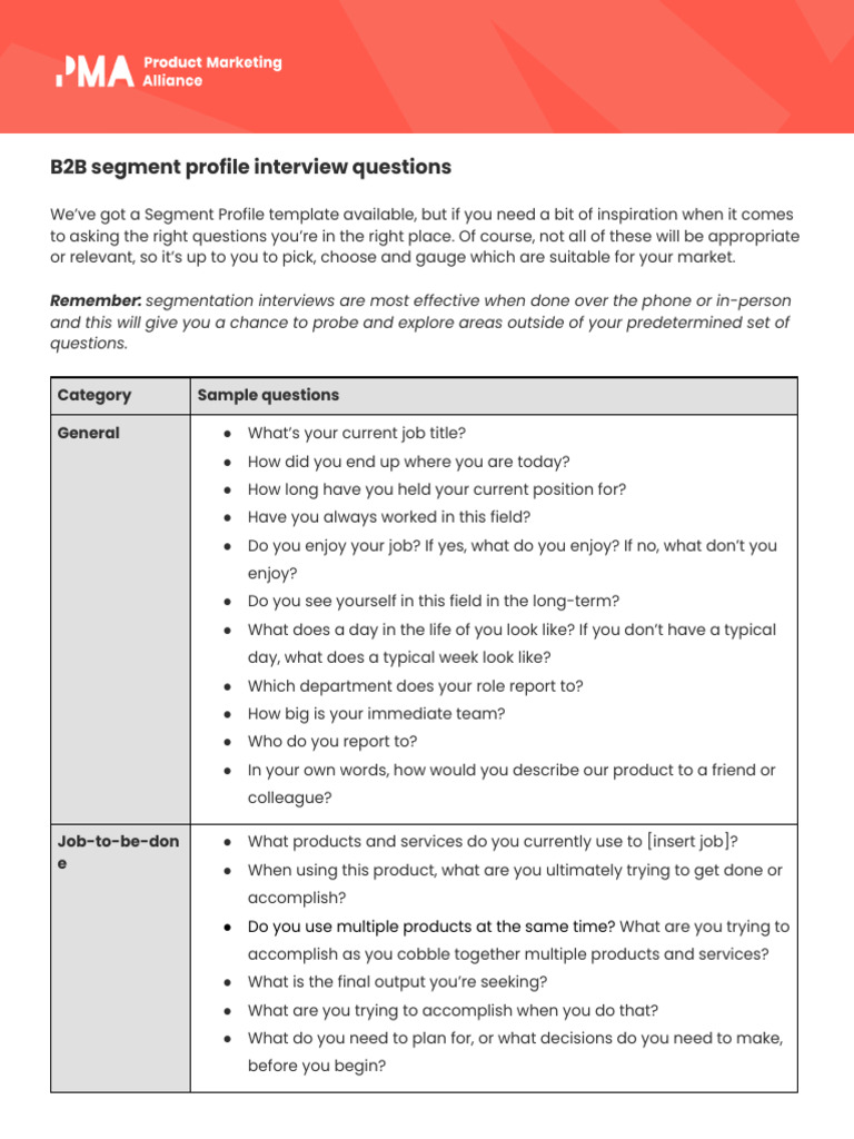 B2B Segment Profile Interview Questions | PDF
