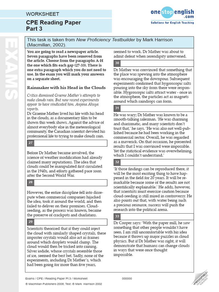 CPE Reading Paper Part 3 | PDF | Ice | Hail