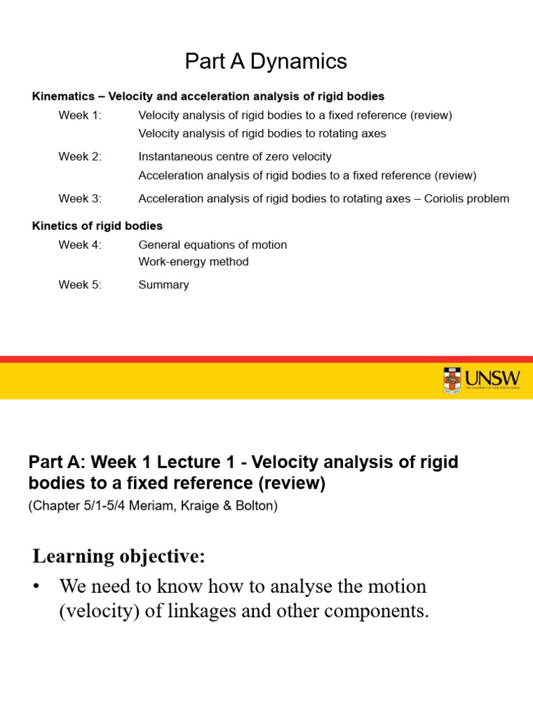 MMAN2300 Part A Week 1 Lecture Slides | PDF | Rotation | Velocity
