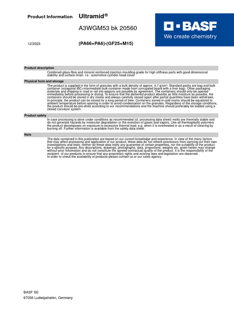 Ultramid Sup ® Sup +A3WGM53+BLACK+20560 | PDF | Strength Of Materials ...