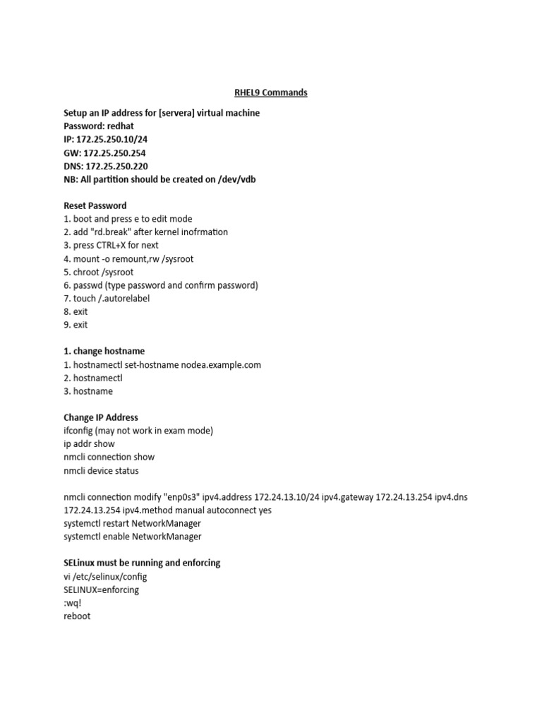 RHEL9 Server Setup Commands | PDF | Superuser | Domain Name System