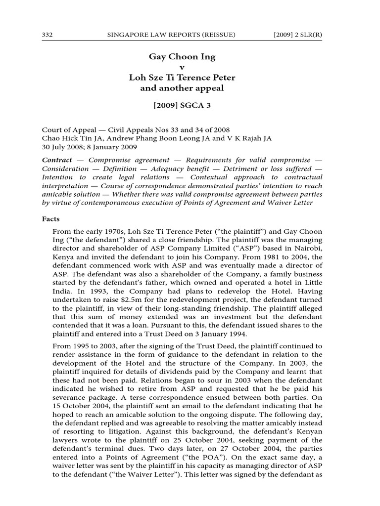 Gay Choon Ing V Loh Sze Ti Terence Peter (2009) 2 SLR (R) 332 | PDF ...