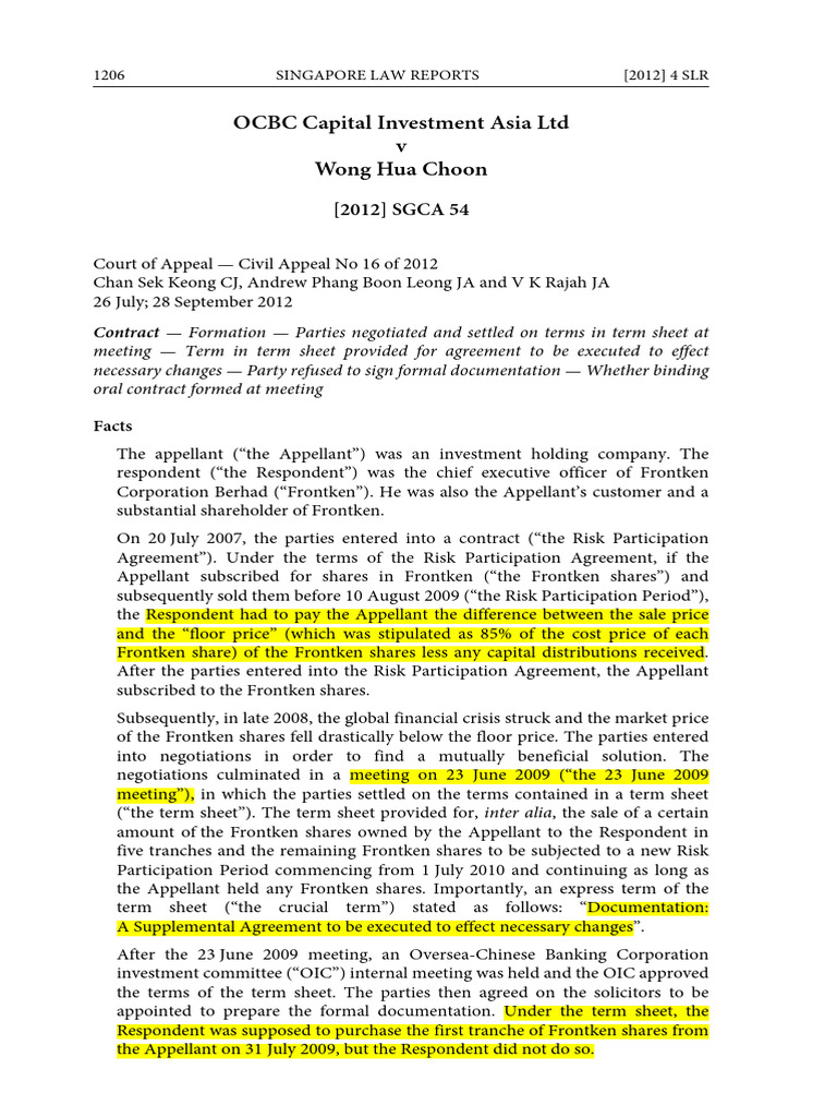 OCBC v Wong: Binding Oral Contract Issue | PDF | Judgment (Law) | Testimony
