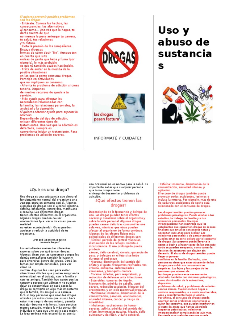 Triptico Drogas 6to | PDF | Drogas | La dependencia de sustancias