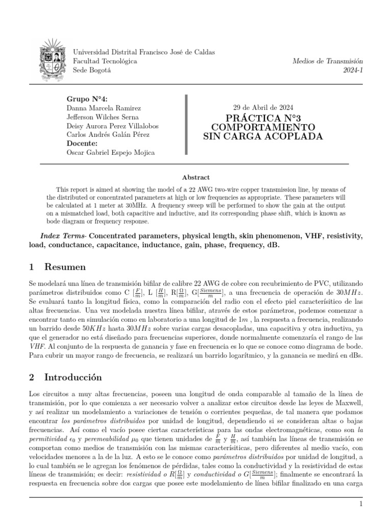 Práctica N°3 Comportamiento Sin Carga Acoplada | PDF | Línea de ...