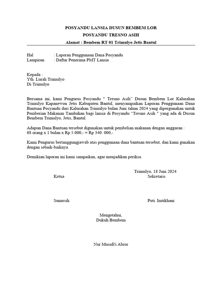 Proposal Posyandu Lansia Trimulyo 2023-1 | PDF
