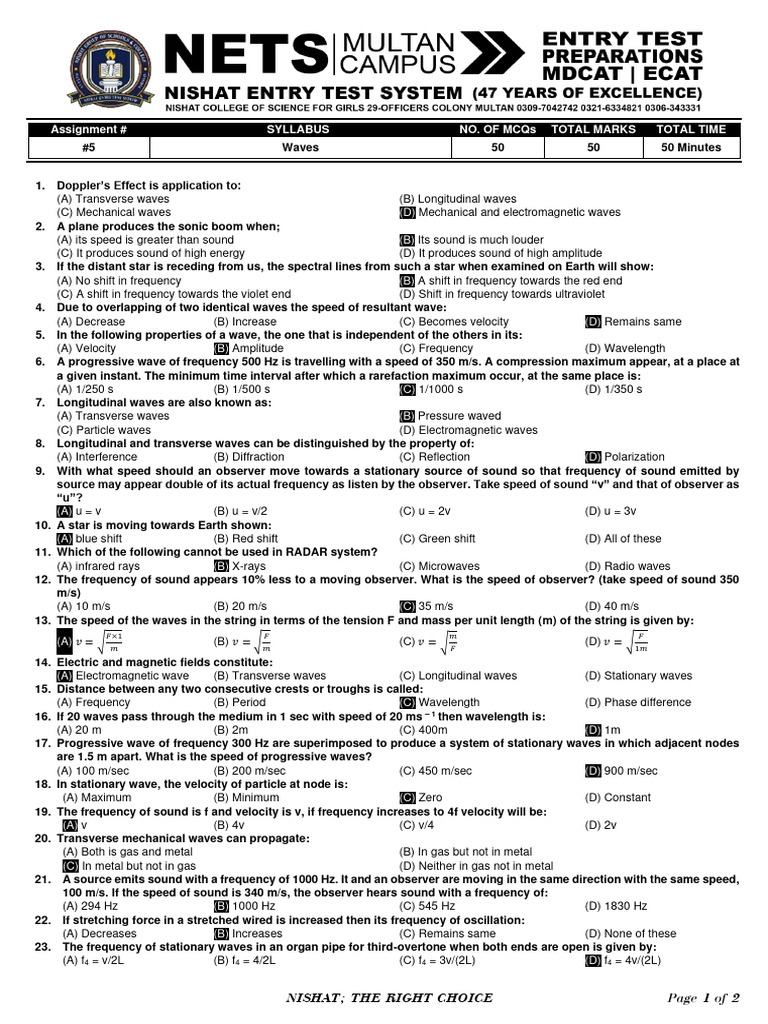 Assignment #5 Key Waves (50 MCQS) | PDF | Waves | Sound