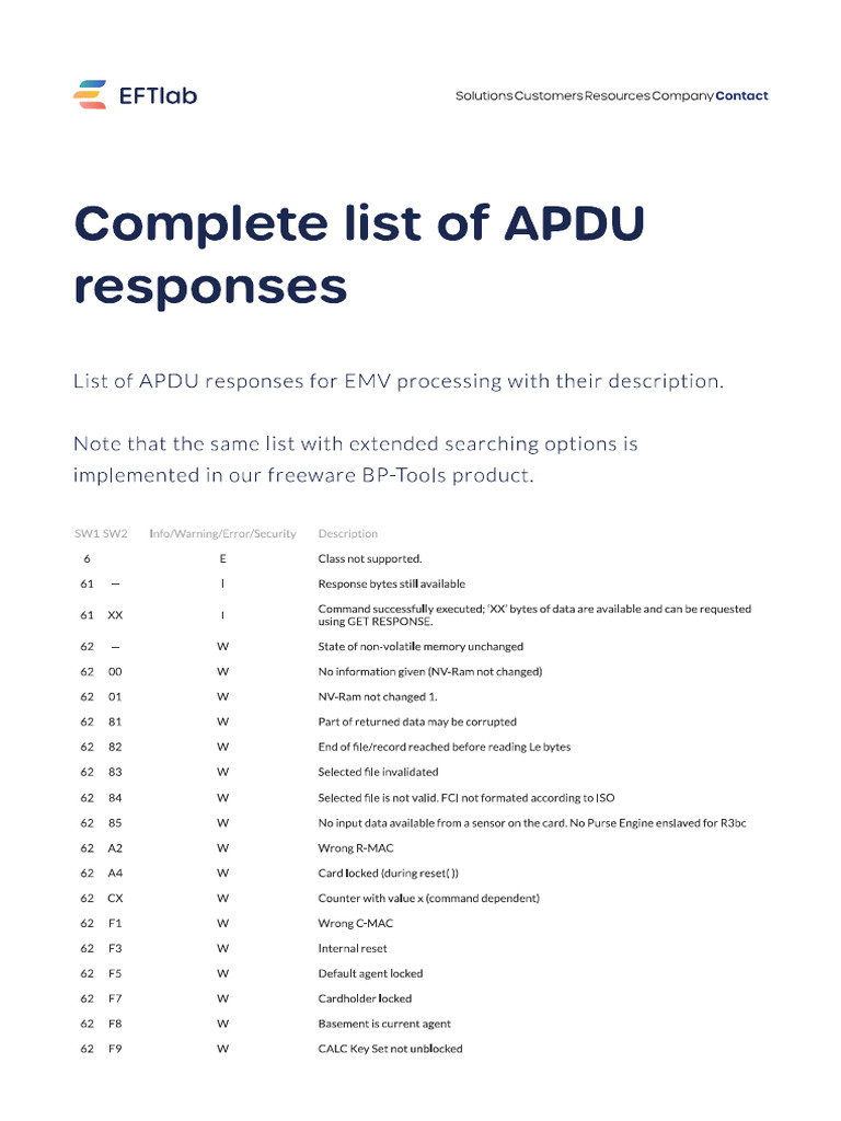 APDU 响应列表 | PDF