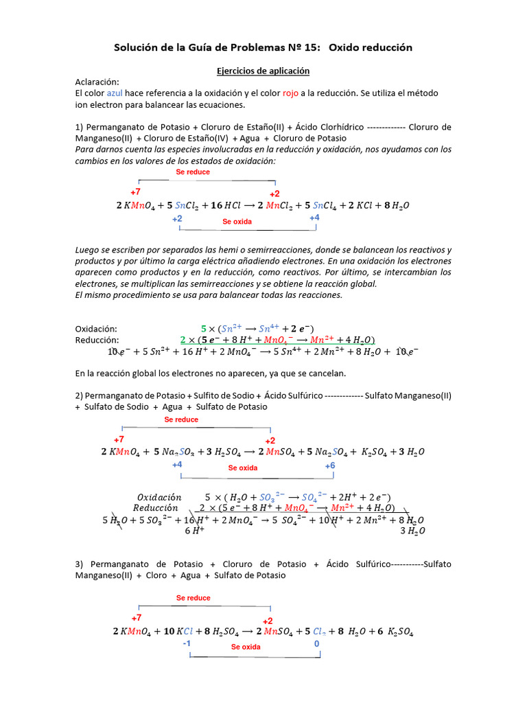 Solución Guia de Problemas N°15 Redox - Docx | PDF | Redox | Cloruro