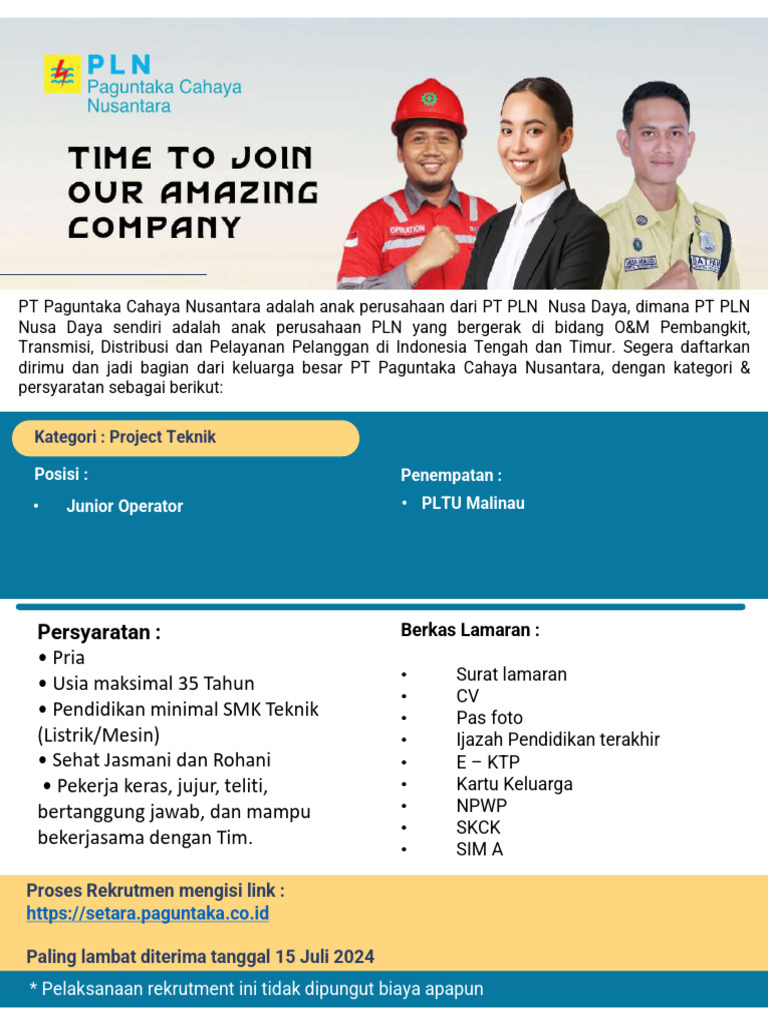 FLAYER - JUNIOR OPERATOR - PLTU MALINAU - 10 Juli 2024 - FIX | PDF