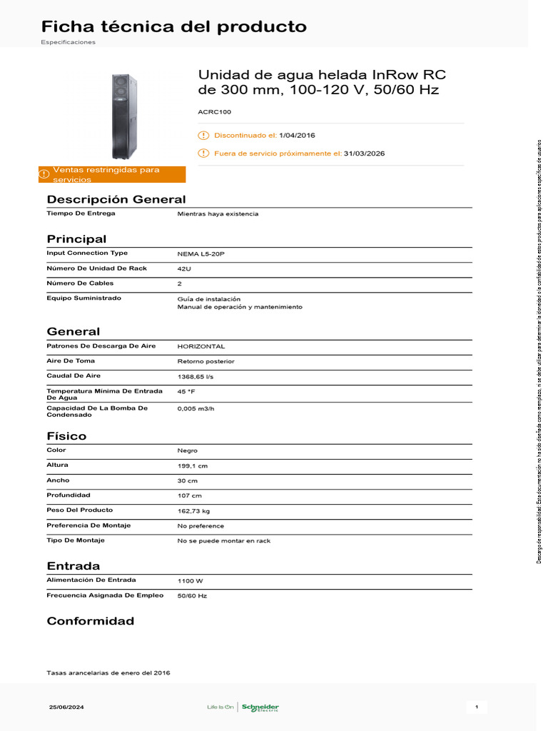 Schneider Electric Uniflair Chilled Water InRow Cooling ACRC100 | PDF