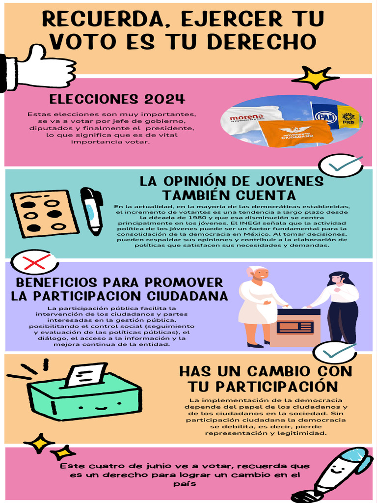Infografía Derecho Al Voto Ilustración Cute Rosado | PDF