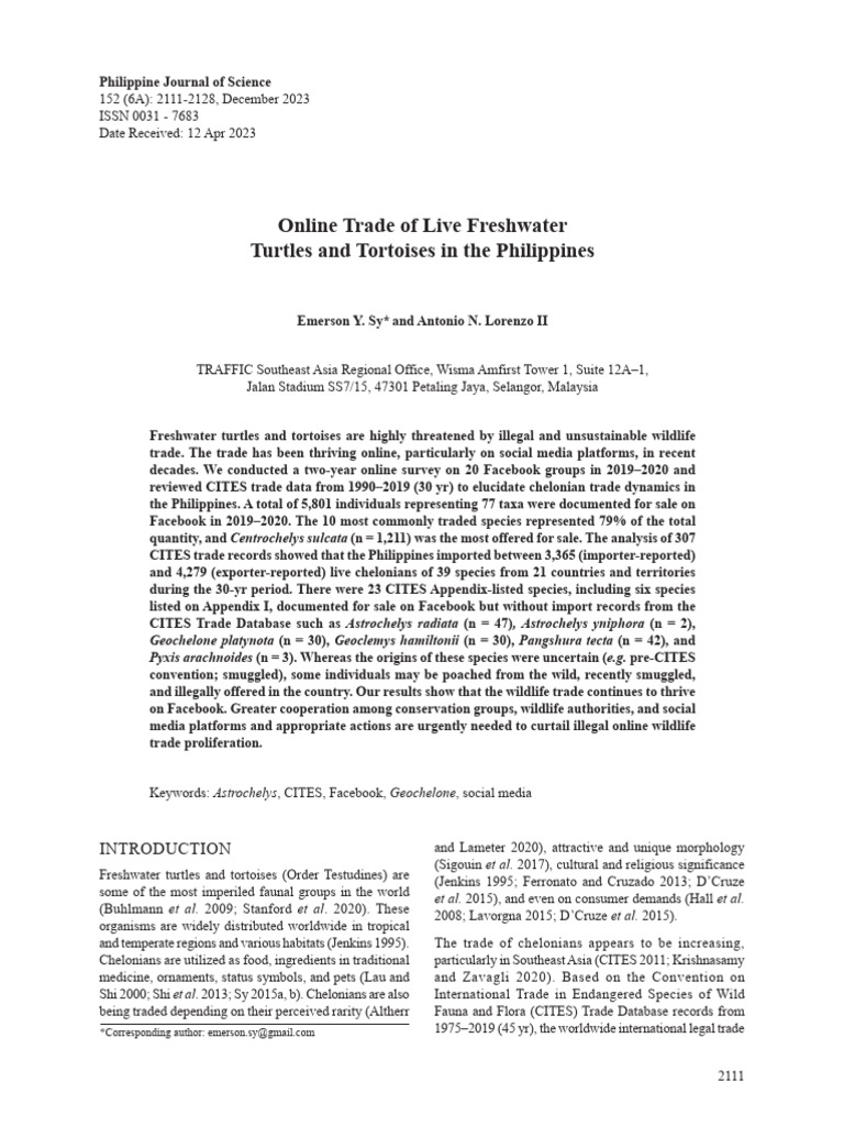 Online Trade of Freshwater Turtles in The Phil | PDF | Cites | Turtle