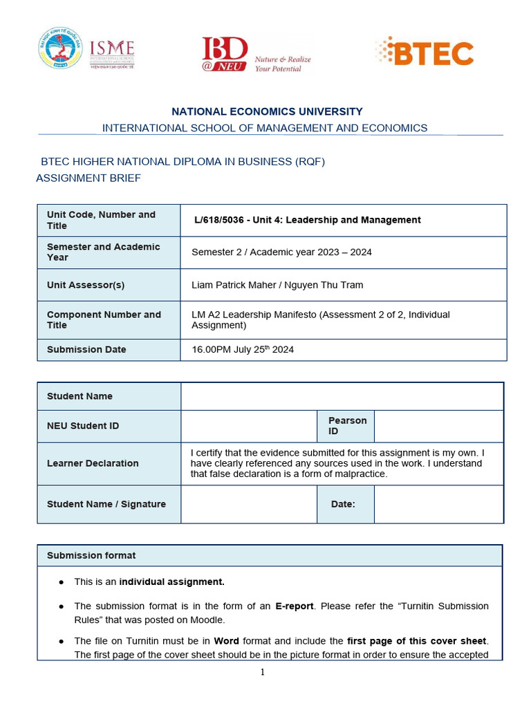 LM A2 - Leadership Manifesto | PDF | Leadership | Turnitin