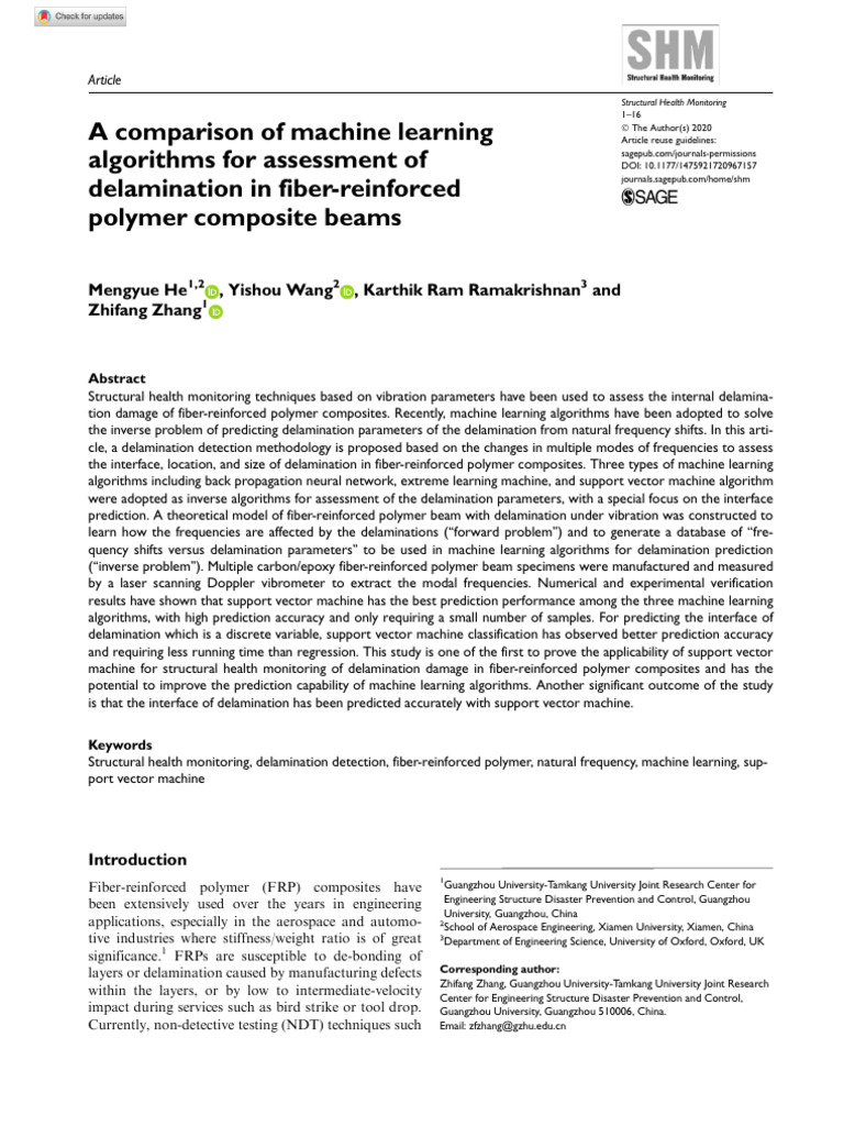 14A Comparison of Machine Learning Algorithms For Assessement of Delamination in Fiber ...