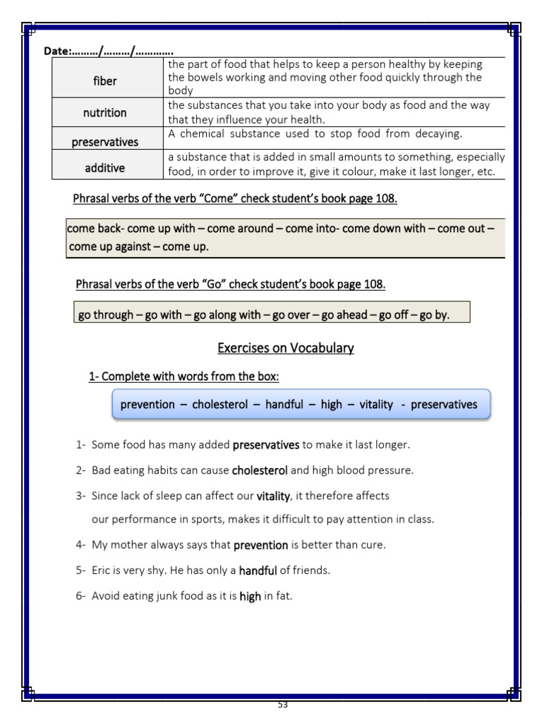 Phrasal Verbs and Vocabulary Exercises | PDF | Foods