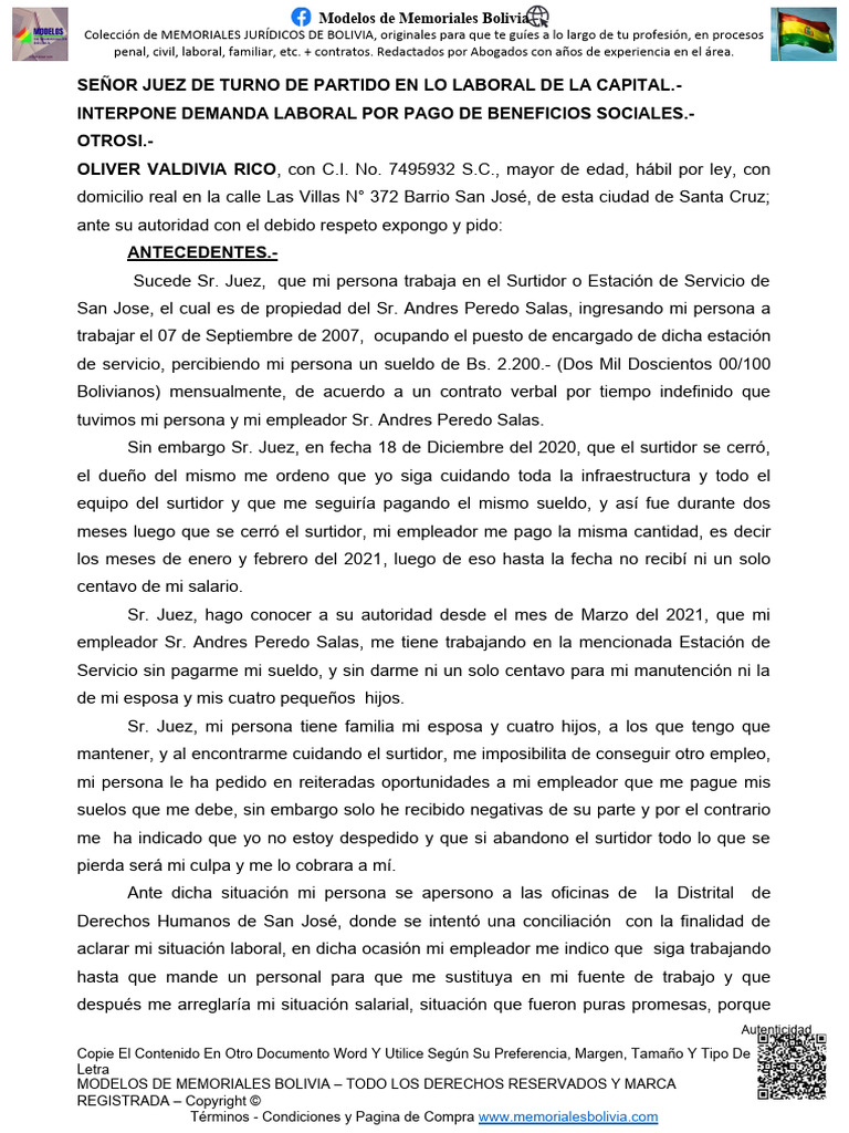 2A DEMANDA POR PAGO DE BENEFICIOS SOCIALES Y PIDE MEDIDAS PRECAUTORIAS | PDF | Demanda judicial ...