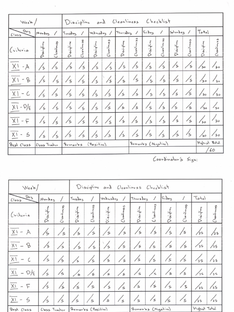 Discipline and Cleanliness Checklist Prefilled | PDF